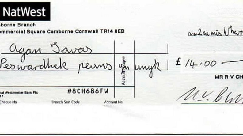 Call For UK Banks To Accept Cheques Written In Cornish Language