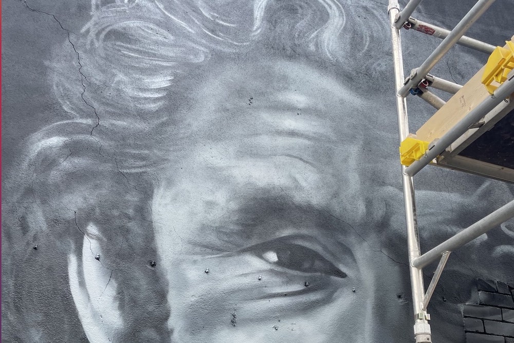 The stunning mural of Michael Sheen taking shape in Port Talbot